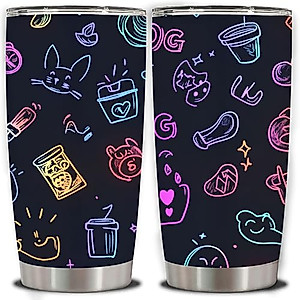 FOCIUZTA Graffiti-Style Rabbits, Cats, Food & Gaming 20oz Tumbler with lid, Travel Coffee Cup, Ideal for Easter, Gaming Enthusiast, Mother Day, and birthday gifts