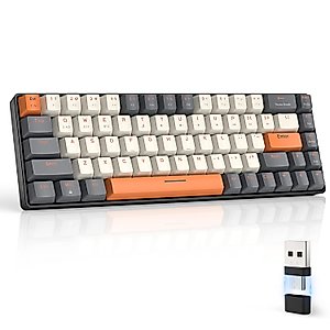 ZIYOU LANG RK68 60% Wireless Mechanical Keyboard, Bluetooth 5.0/2.4Ghz Dual Mode 2-in-1 USB-C Receiver Mini Mechanical Keyboard, Hot Swappable Red Switch Gaming Keyboard for PC/MAC/Laptops