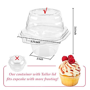 TOFLEN Individual Cupcake Containers (100-Count) Bulk Disposable Plastic Cupcake Holder, Stackable Deep Dome Lid Cupcake To Go Box for Single Muffin, Hot Cocoa Bomb and More
