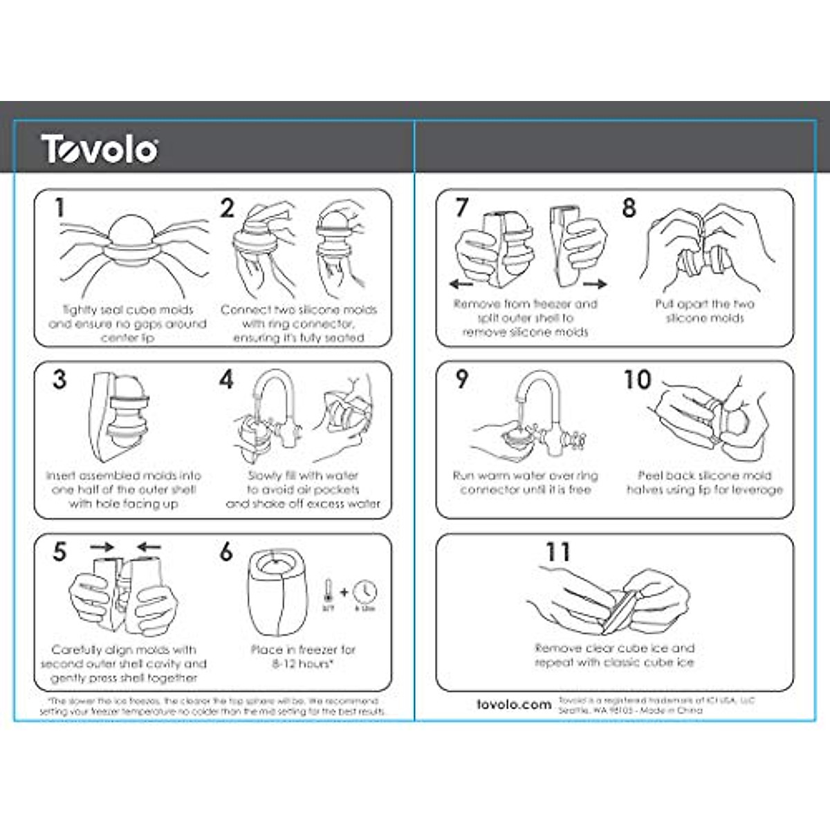 Tovolo King Cube Ice Mold System, Crystal Clear Seamless 2 Inch Cubes for Whiskey Cocktails & More - Set of 4 Molds