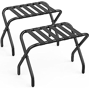 Mr IRONSTONE Luggage Rack Pack of 2, Folding Metal Suitcase Stand with Nylon Straps and Steel Frame, for Guest Room, Hotel, Bedroom, Steel Frame, Holds up to 130 lb, Black