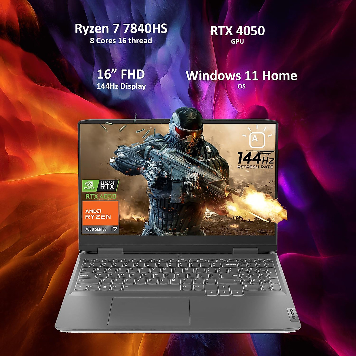 Lenovo LOQ 16" 144Hz WUXGA Gaming Laptop, GeForce RTX 4050, AMD Ryzen 7 7840HS (> i7-12700H), 64GB DDR5 RAM, 2TB PCIe SSD, Webcam, Backlit Keyboard, RJ-45, Wi-Fi 6, Windows 11 Home, Grey