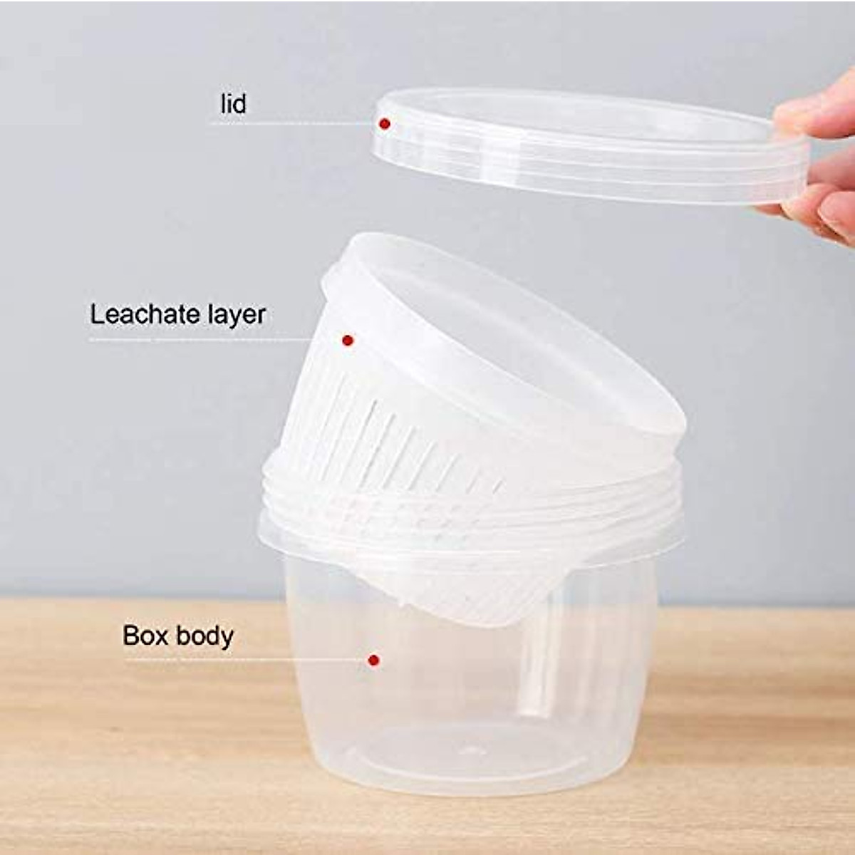 ZJGY 4 Pcs Stackable Double Layer Vegetables Sealed Keeper, Vegetable Storage Box with Filter,Drain Fresh Box,refrigerator Food Fresh Box with Drain Basket