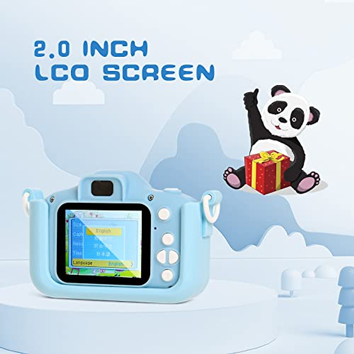 Ainiv Kids Selfie Camera with Unicorn Silicone Cover, Digital Camera with Photo Stickers and Puzzle Games, Boys and Girls Gifts, with 32GB SD Card, IPS Screen 1080P Video Camcorder - Blue