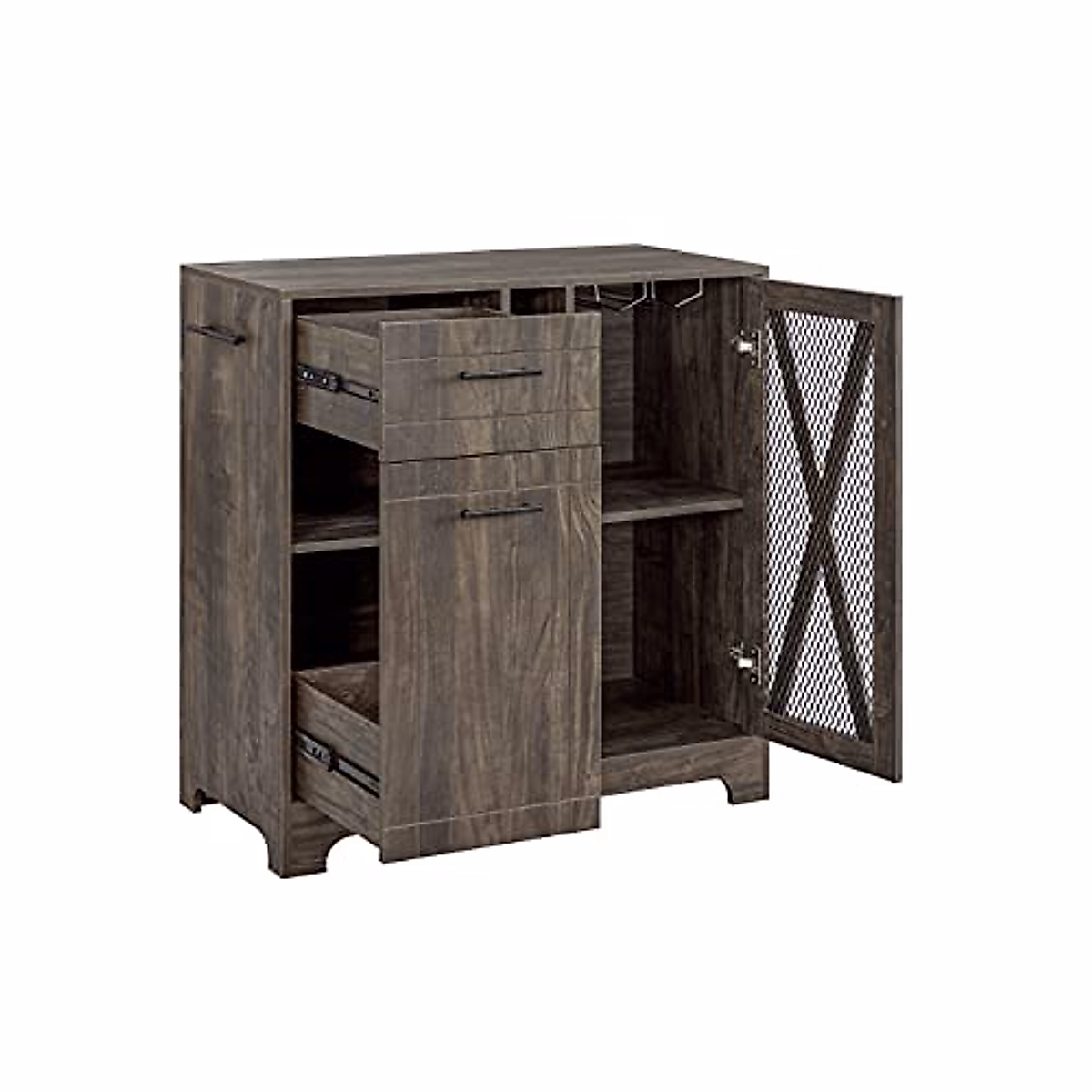 Home Source Oak Bar Cabinet with Wire Mesh Doors