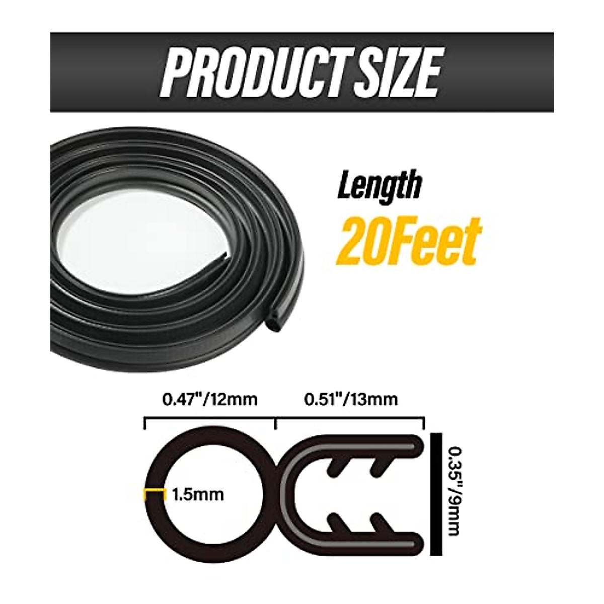 ESEWALAS 10Ft/20Ft Car Door Rubber Seal Strip with Top Bulb,Rubber Weather Seal,Automotive Weather Stripping Soundproofing Edge Guard Trim for Cars, Boats,RVs,Trucks and Home Applications (20 Feet)