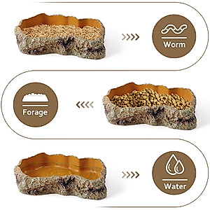 Reptile Food Water Rock Bowls - Lizard Resin Rock Worm Feeding Dish, Amphibian Feeder Bowl Terrarium Decor for Bearded Dragons, Chameleon, Leopard Gecko, Frog, Snake, Hermit Crabs, Turtle Spider Pet