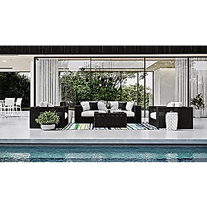 Zuri Modern Marquesa Outdoor Black Wicker Sofa with Quick Drying Cushions in White
