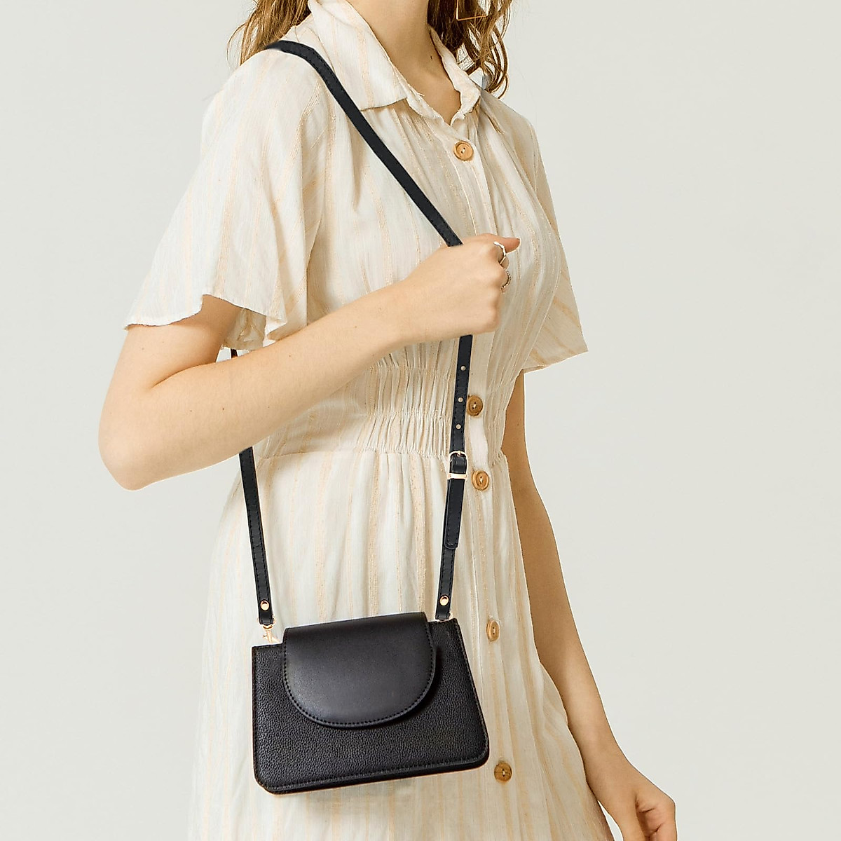 RAYNAG Adjustable Purse Strap Replacement Leather Handbag Shoulder Strap Replacement, Black with Gold Metal Swivel Hooks