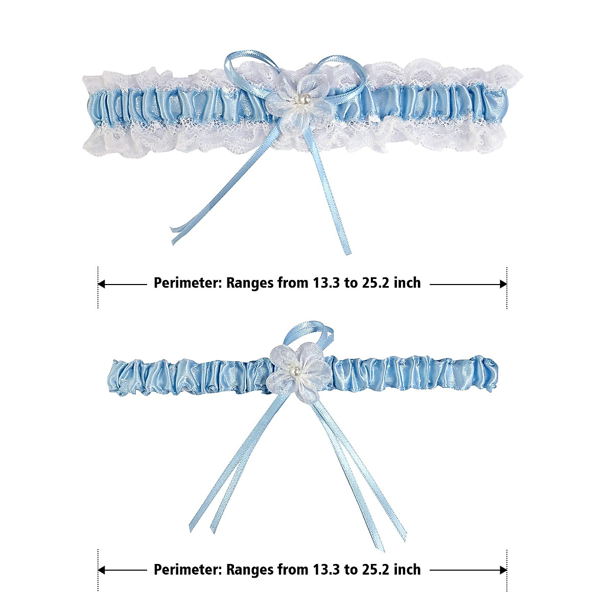 RIMOBUL 2 Pieces Wedding Garters Lace Bridal Garter Faux Pearls Garter for Bride with Toss Away（Light Blue）
