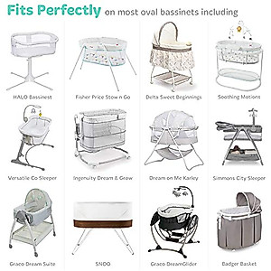 Bassinet Fitted Sheets Compatible with Halo, Fisher Price, Delta, Graco – Fits Perfectly on 15 x 33 Inch Oval, Rectangular Mattress Pad – Snuggly Soft Jersey Cotton – Grey Stripes, Lamb – 2 Pack