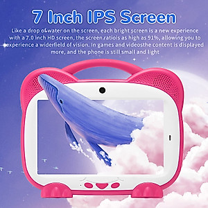 VINGVO Kids Touch Tablet, Dual Camera 7 Inch Tablet 4.0 for Girls (Pink)