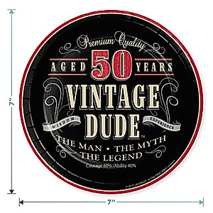 Vintage Dude 50th Birthday Party Supplies - 50th Milestone Dessert Plates, Napkins, and Forks (Serves 16) - Old Man Vintage Party Tableware
