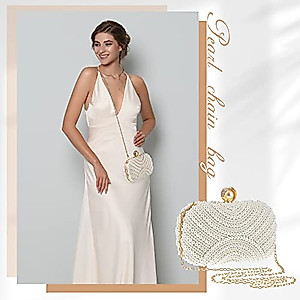 Women Evening Bags Pearl Clutch Bag Artificial Pearls Beaded Bride Purse Bridal Pearl Clutch with Chain Vintage Clutch Purses for Wedding Party