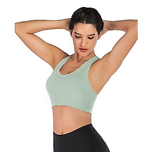 RUNNING GIRL Sports Bra for Women, Criss-Cross Back Padded Strappy Sports Bras Medium Support Yoga Bra with Removable Cups(WX2353D.Green.L)