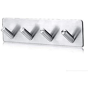 Stainless Steel Wall Mounted Hooks Rail Heavy Duty Metal Hanger Rack for Hanging Coats, Towels, Keys（4 Hook）