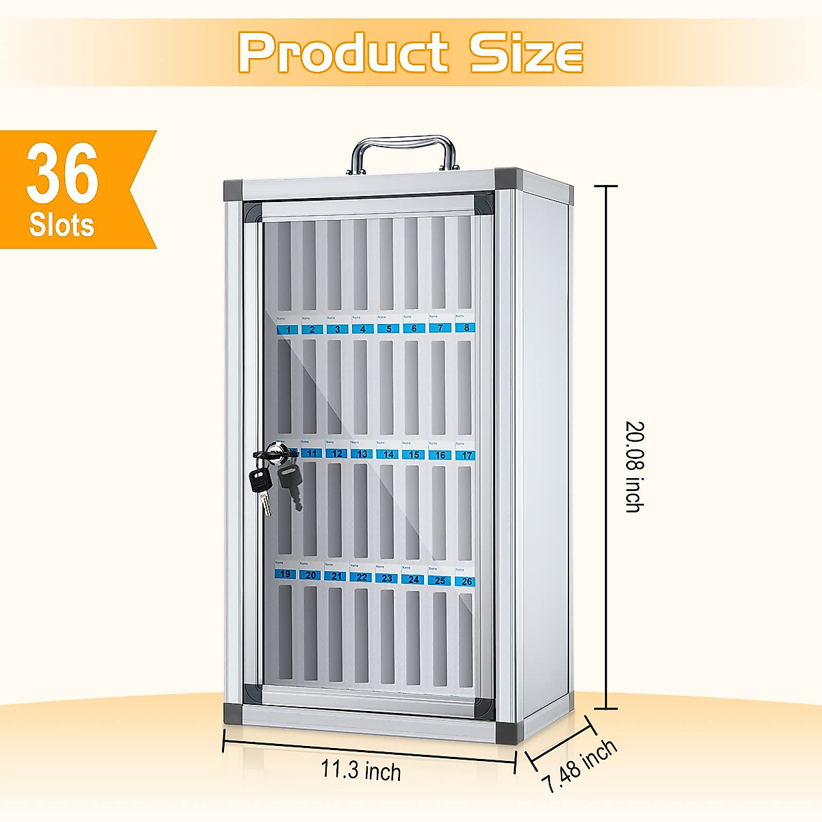 Amylove Cell Phone Locker Cabinet Aluminum Alloy Pocket Chart Storage Locker Box Cabinet Wall-Mounted Cell Phones Storage Cabinet Cell Phones Locker Box with Handle for Office Classroom Gym (36 Slots)