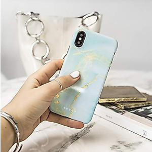BURGA Phone Case Compatible with Samsung Galaxy A40 - Sky Blue Mint Green Gold Dusts Marble Turquoise Azure Ocean Cute Case for Women Thin Design Durable Hard Plastic Protective Case