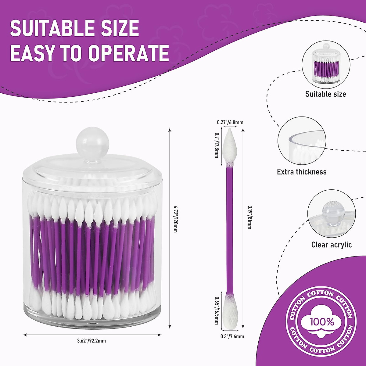 900pcs CGR Precision Cotton Swabs with Pointed and Flattened Tip Cosmetic Makeup Applicator(3x300pcs in bags)