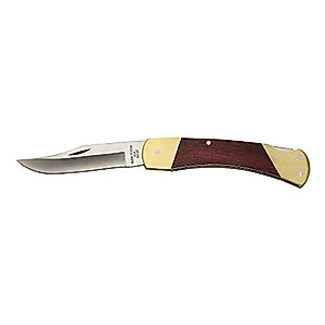Klein Tools 44037 Sportsman Knife 3-3/8-Inch Stainless Steel Sharp Point Blade, Wood With Brass
