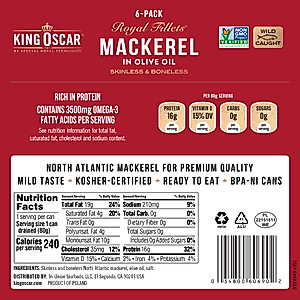 King Oscar Skinless & Boneless Mackerel in Olive Oil, 4.05-Ounce Cans (Pack of 6)