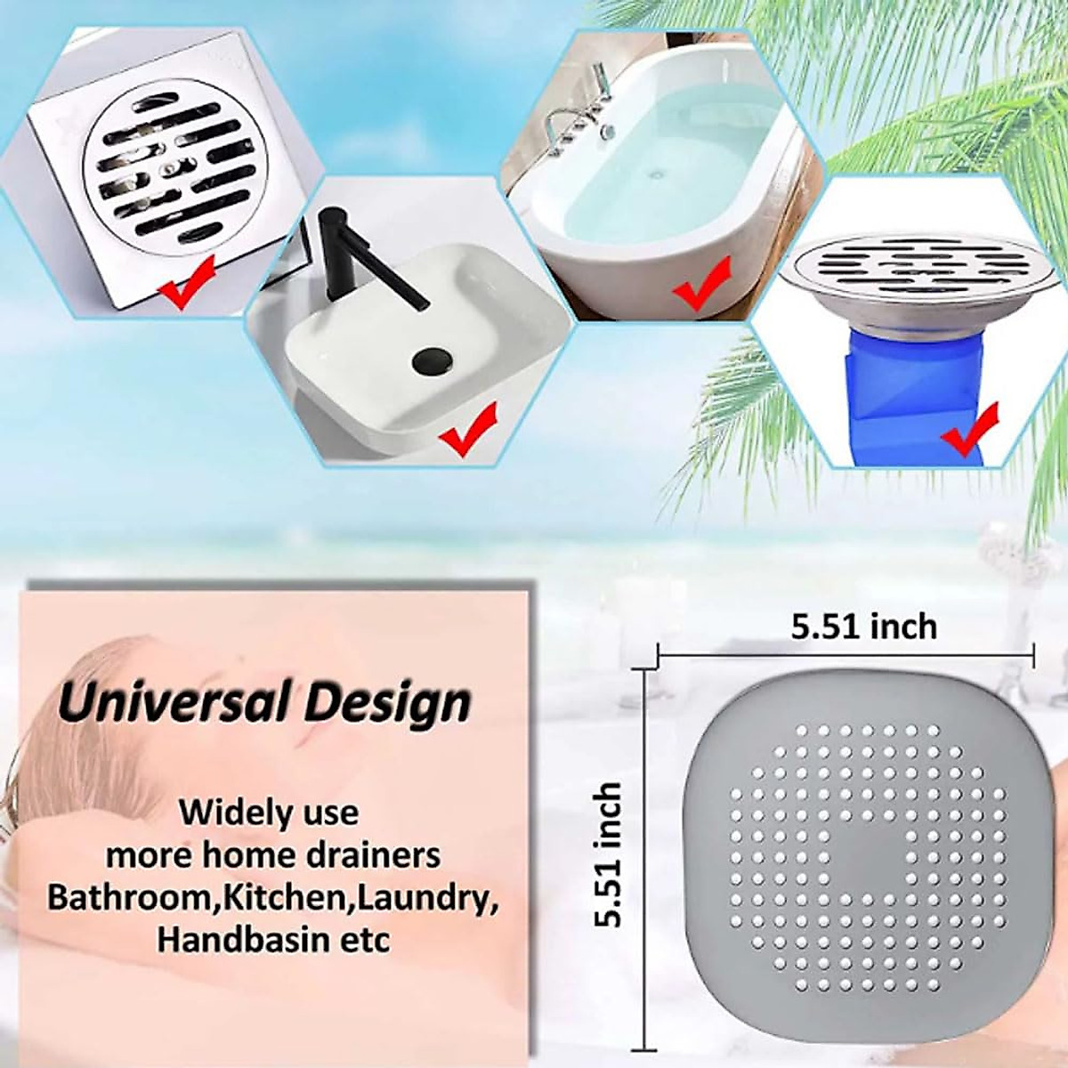 Shower Hair Catcher Silicone Hair Stopper Shower Tub Drain Covers Drain Strainer with Suction Cup Suit for Bathroom Bathtub and Kitchen (4)