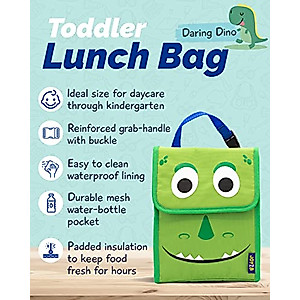 JOY2B Kids Lunch Bag - Insulated Dino Lunch Bag Kids with Water Bottle Holder - Reusable Snack Bags for Boys and Girls, Dinosaur Lunch Box Kids Perfect for School Camp Travel - Daring Dinosaur