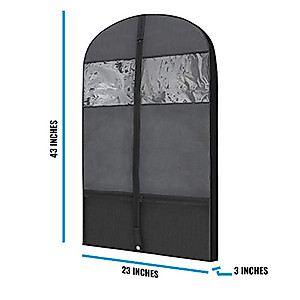 Plixio 43" Black Garment Bags for Travel or Hanging Clothes Storage - Suit Bags Carriers Covers for Men & Women - Dresses, Shirts, Fur Coats, Jackets - Zippered Breathable Gusset Clothing Storage Bags
