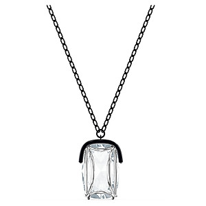 SWAROVSKI Harmonia Pendant Necklace, Large Clear Cushion-Cut Crystal with a Long Mixed Metal Chain, Part of The Harmonia Collection