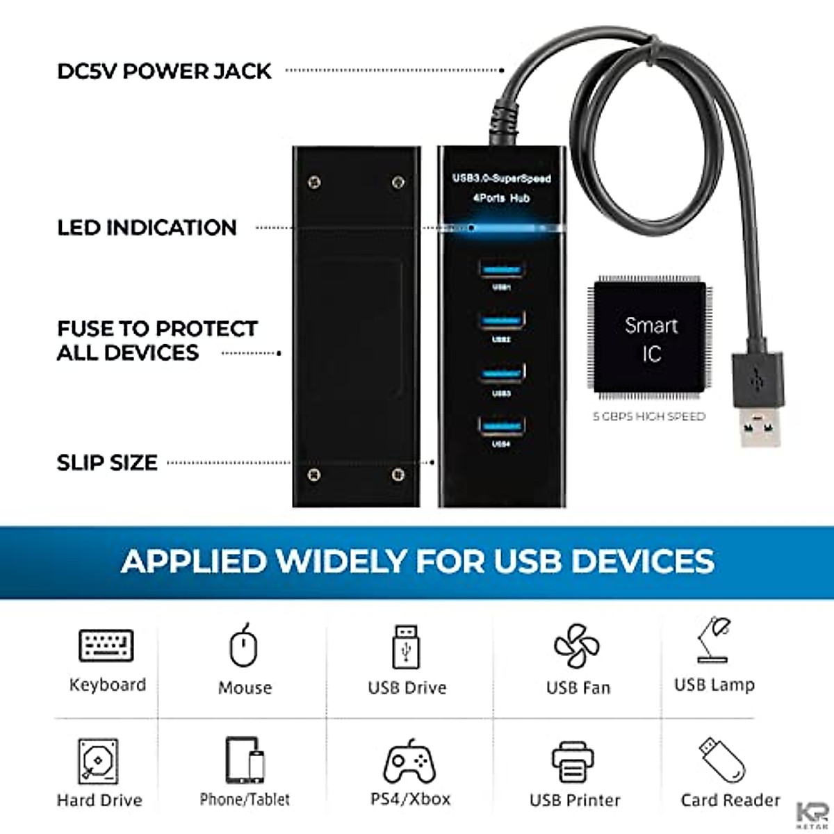 USB Hub 3.0 Extra USB Ports for Laptops - PC USB Extension Cable 4 Multiple USB Port for Laptop USB Port Expander USB Adapter - Computer Networking Hubs Gaming Accessories 3.0 Flash Drive Adapter
