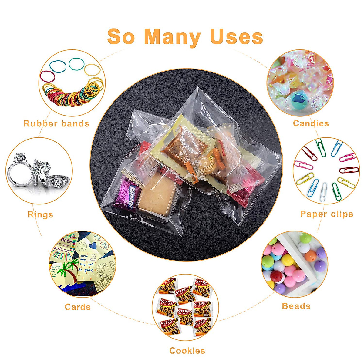 Edvision 300Pcs 4" x 6" Poly Cellophane Bags, 1.4Mil Thick Transparent OPP Cello Bags, Self Sealing Resealable Small Plastic Bags for Packing Snacks, Candies, Candle, Soap, Jewelry, Cards