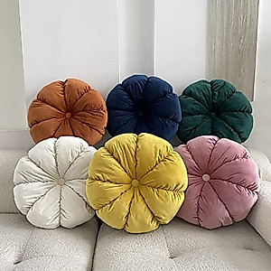 XSlive Round Velvet Throw Pillow Soft Velvet Pumkin Pleated Decorative Seat Cushion Floor Pillow for Bedroom Living Room Couch Chair (Dark Green, Diameter 16")