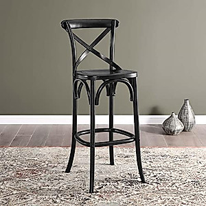 Modway Gear X-Back Wood Bar Stool in Black