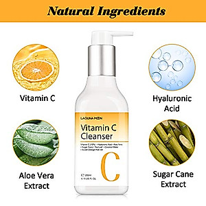 Lagunamoon Vitamin C Facial Cleanser, Cleanse & Hydrating, Reduce Fine Line Wrinkles Anti-Aging, Perfect Face Wash with Natural Ingredients for All Skin Types (200ml / 6.76 Oz)