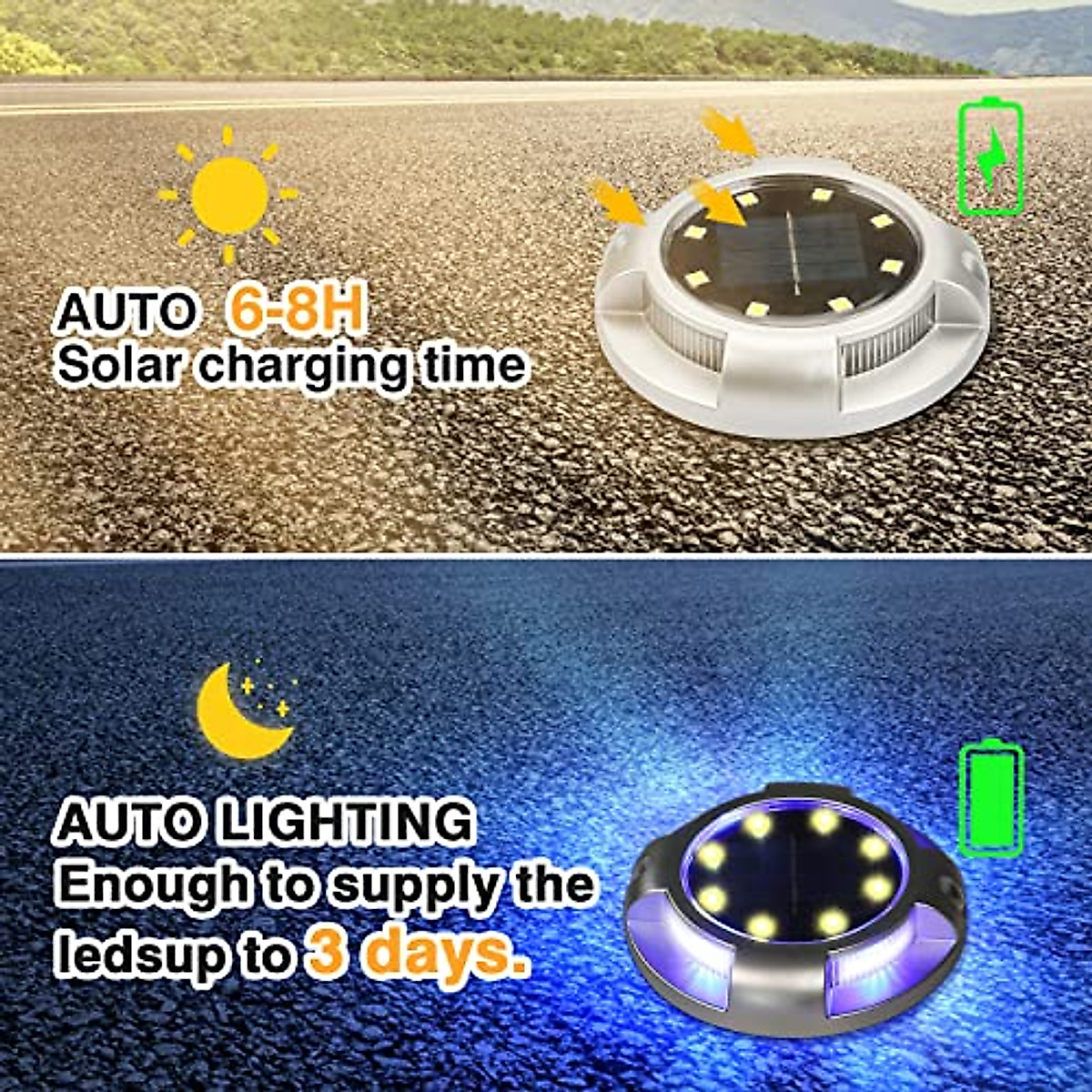 8 Pack Solar Driveway Lights Dock Lights LED Wireless IP67 Waterproof Outdoor Warning Step Lights Marker Lights for Driveway Sidewalk Steps Garden Pathway Yard