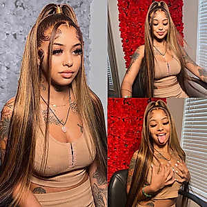 SUPERLOOK Honey Blonde Lace Front Wigs Human Hair 13x4 Ombre Lace Front Wig Human Hair 4/27 Highlight Lace Front Wigs Human Hair 200% Density HD Lace Frontal wig (20inch,4/27 13X4 Straight)