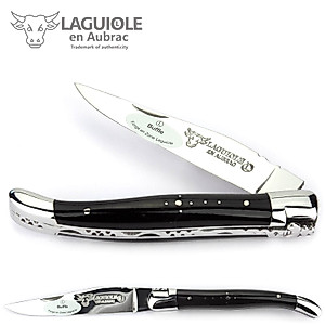 Laguiole en Aubrac handmade knife 11 cm L0211BUIF buffalo horn handle, blade and bolsters stainless steel shiny