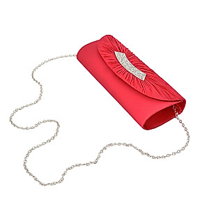 TrendsBlue Elegant Pleated Satin Flap Crystal Clutch Evening Bag, Burgundy