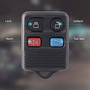 2 Replacement Car Key Fob Keyless Entry Remote fits Ford, 1998-2016 Clicker Transmitter ,Button for Ford, Mazda, Mercury, Lincoln, Set of 2 (Four Key)