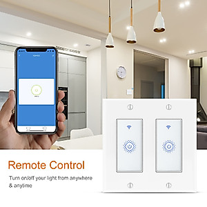 Smart Switch4 Pack, Double Smart Light Switch, Milfra in-Wall WiFi Smart Switch Compatible with Alexa and Google Home, No Hub Required, Neutral Wire Needed,2.4Ghz WiFi only. 4 Pack