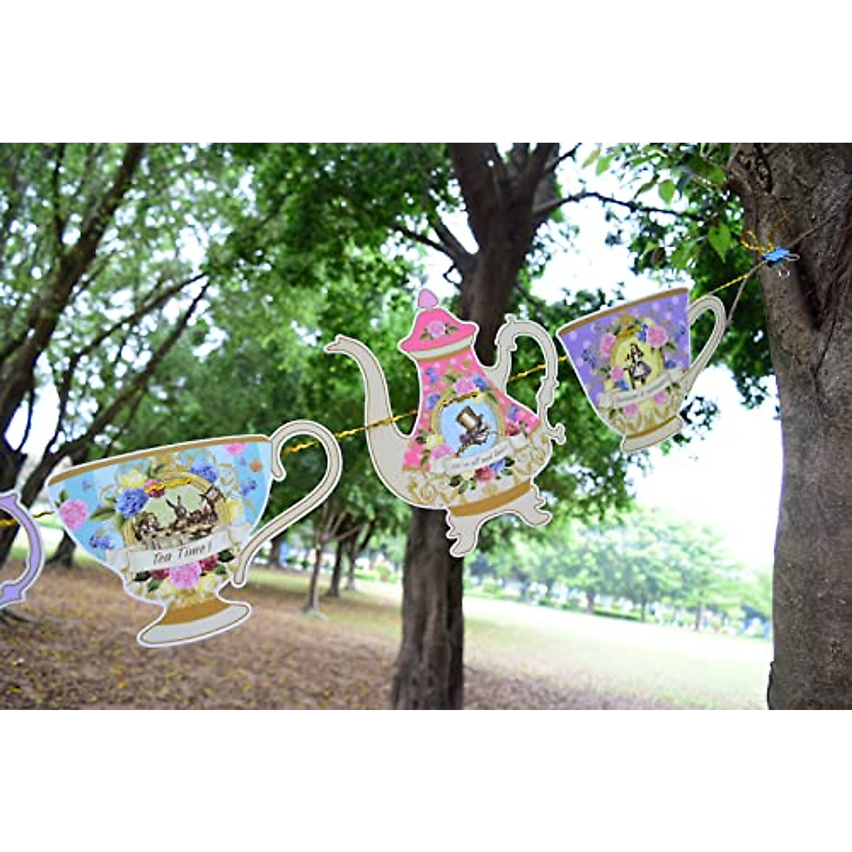 Alice In Wonderland Hanging Teapot & Tea Cup Bunting for Mad Hatter Tea Party