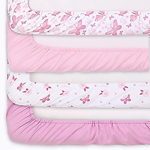 The Peanutshell Pink Butterfly Crib Sheet Set for Baby Girls, 4 Pack