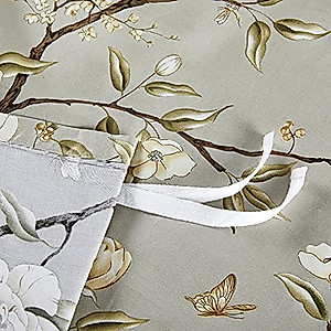 Get Bed Ready Vintage Botanical Bedding Garden Camellia Flower Print 400tc Cotton Sateen French Country Style Duvet Cover Set (King, Agate Grey)