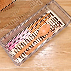 Cabilock Kitchen Chopsticks Drain Storage Box Flatware Tray with Lid Chopsticks Storage Holder Cutlery Utensil Storage Container Kitchen Supply (Gray)