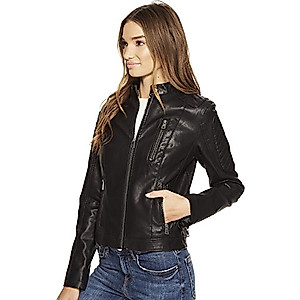 Levi's Women's Faux Leather Motocross Racer Jacket (Standard and Plus), Black, Large
