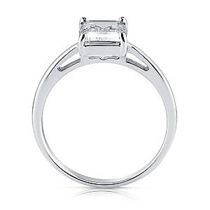 BERRICLE Sterling Silver Solitaire Wedding Engagement Rings 2.1 Carat Emerald Cut Cubic Zirconia CZ Ring for Women, Rhodium Plated Size 6