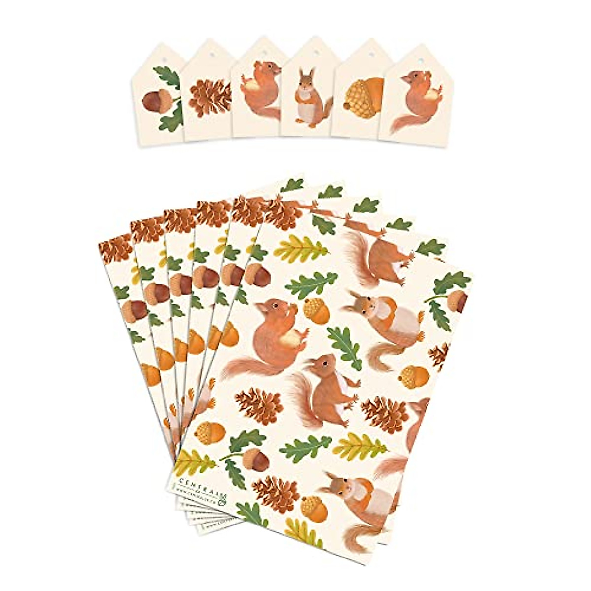 CENTRAL 23 Fall Wrapping Paper - Squirrels - Acorns - Wrapping Paper Baby Shower - 6 Sheets Eco Gift Wrap - Comes With Fun Stickers - Recyclable