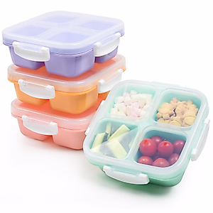 EONJOE 4-pack Small Snackle Box Container Dishwasher Safe Bpa Free 4 Compartments Snack Containers for Travel Road Trip Kids School Adult Work