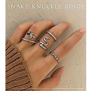 iF YOU 30 Pcs Vintage Knuckle Rings Set, Boho Butterfly Snake Stackable Finger Rings for Women, Silver Midi Rings Pack