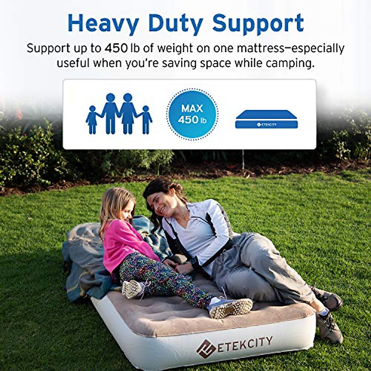 Etekcity Upgraded Camping Air Mattress, Queen Twin Airbed Height 9", Inflatable Bed Blow Up Mattress Raised Airbed with Rechargeable Pump, 2-Year Warranty, Storage Bag,Brown